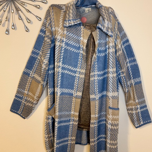 Cato | Sweaters | Gorgeous Soft Cozy Blue Plaid Womens Sweater Coat ...
